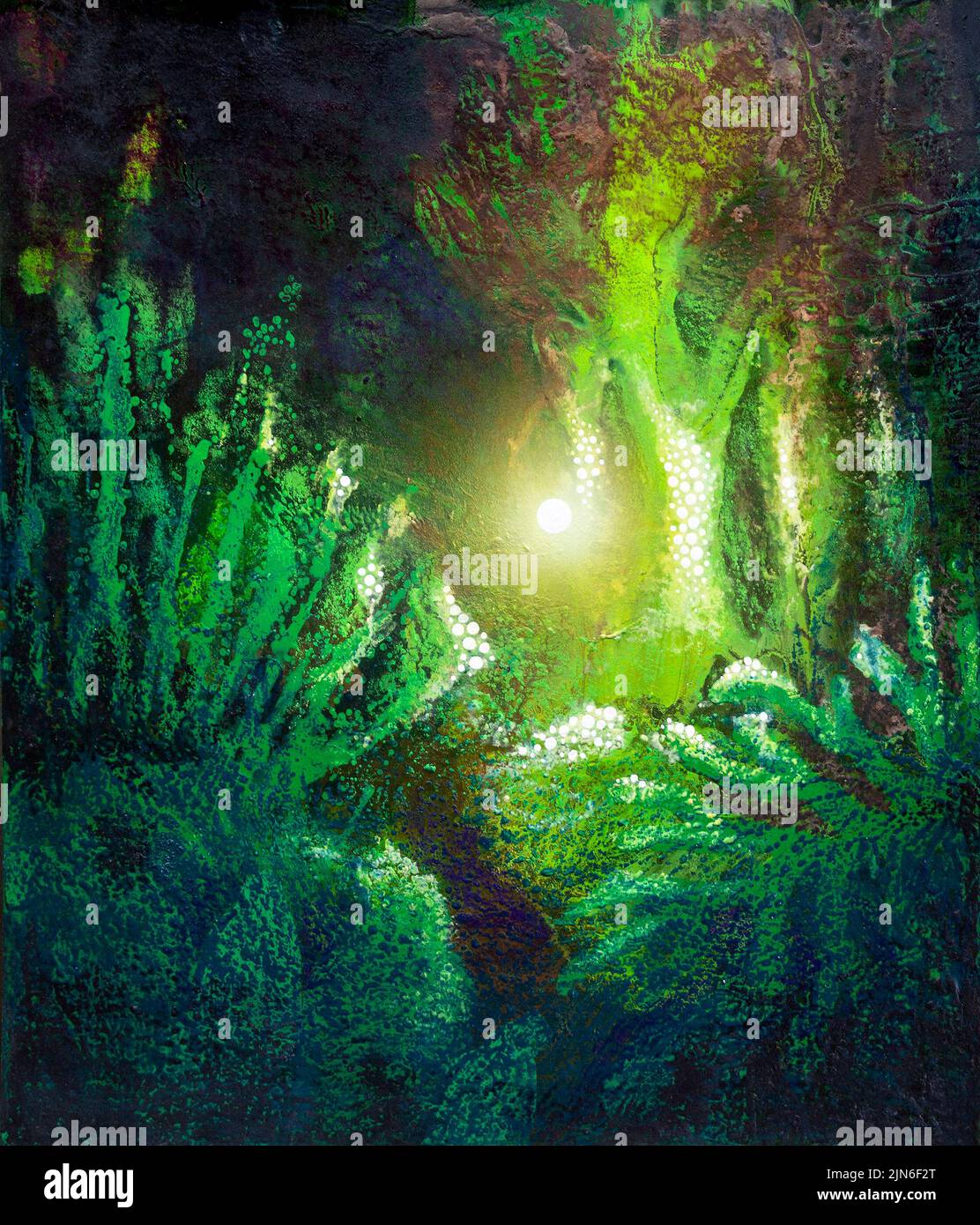 Abstract picture showing a glowing spot in green ambiance Stock Photo ...