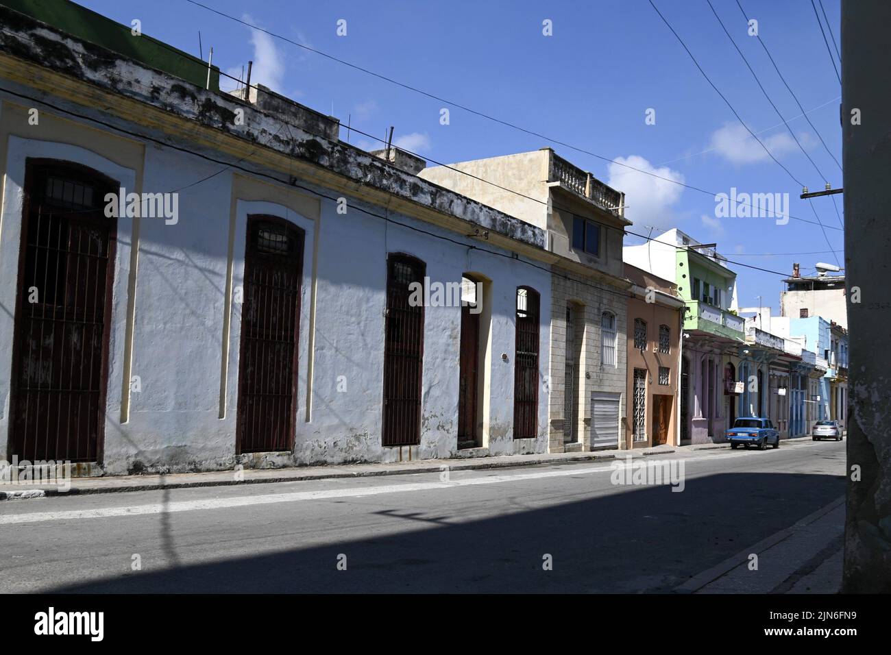 Cityscape with view of old commercial buildings in Old Havana, Cuba ...