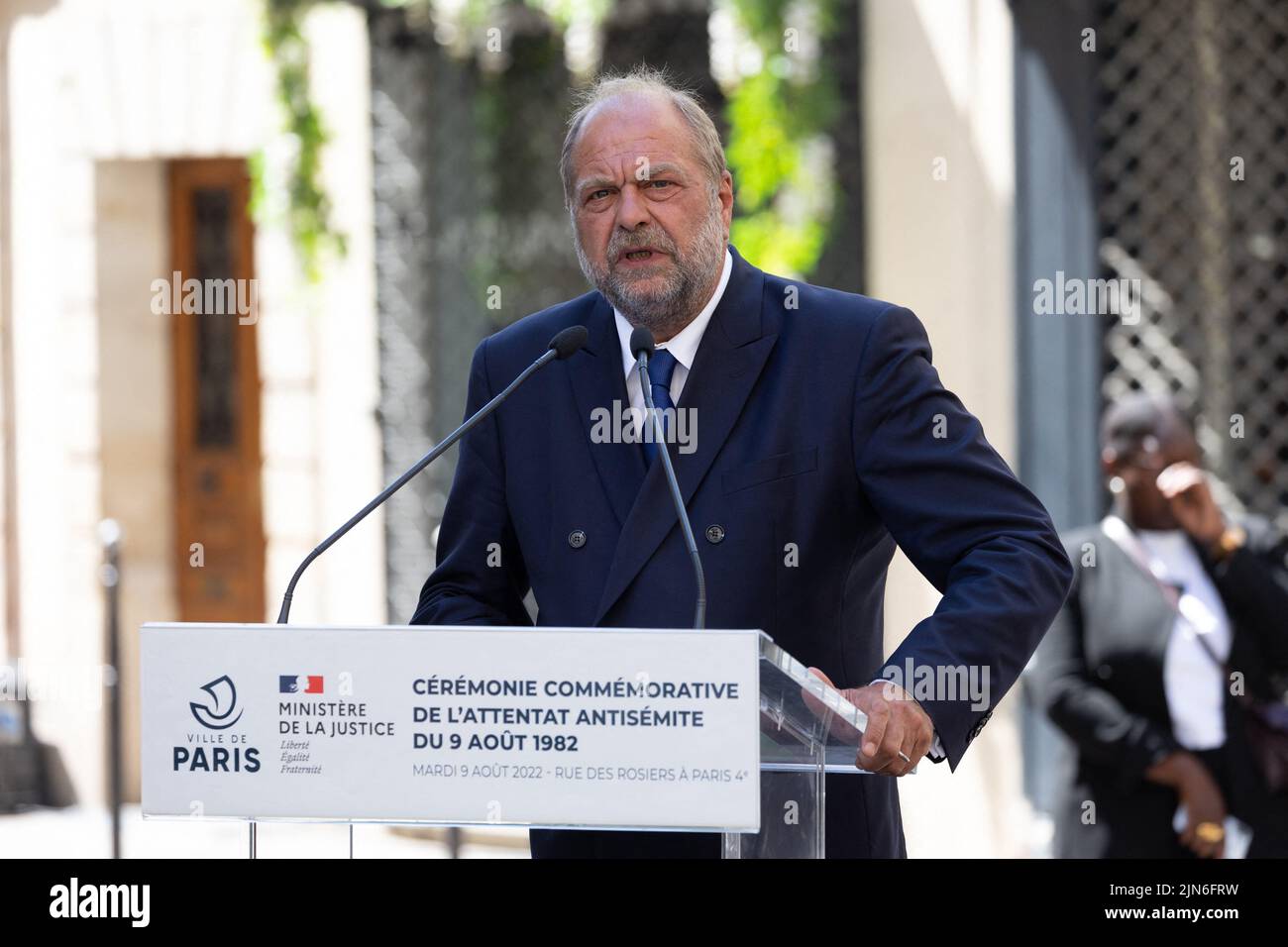 French Justice Minister Eric Dupond-Moretti speaks at the site of the ...