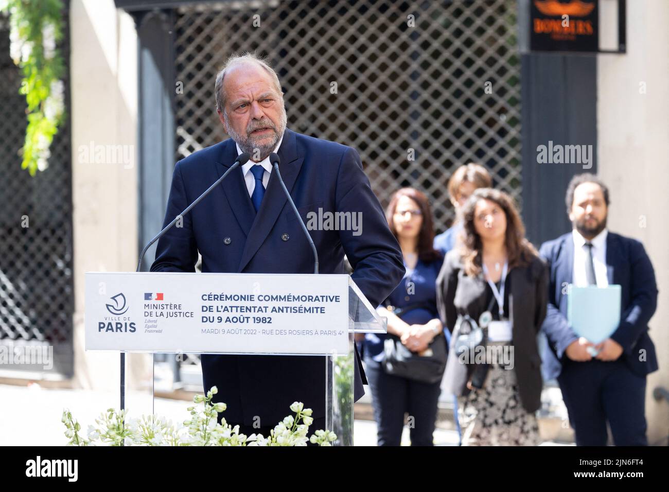 French Justice Minister Eric Dupond-Moretti speaks at the site of the ...