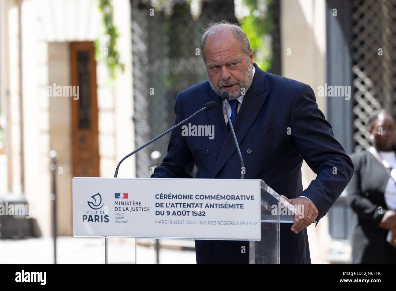 French Justice Minister Eric Dupond-Moretti speaks at the site of the ...