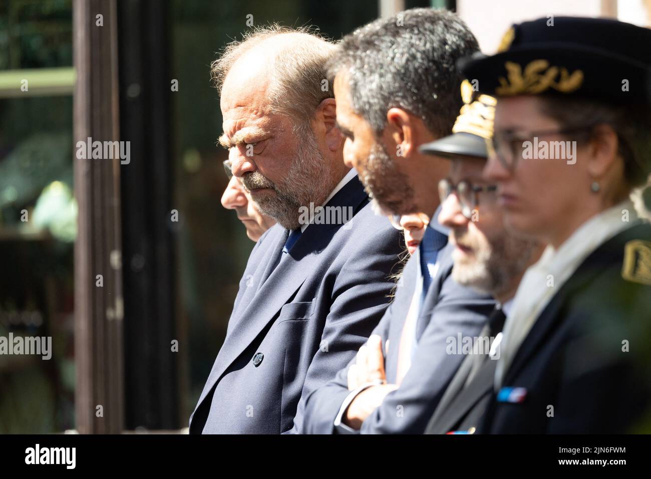 French Justice Minister Eric Dupond-Moretti stands in silence at the ...