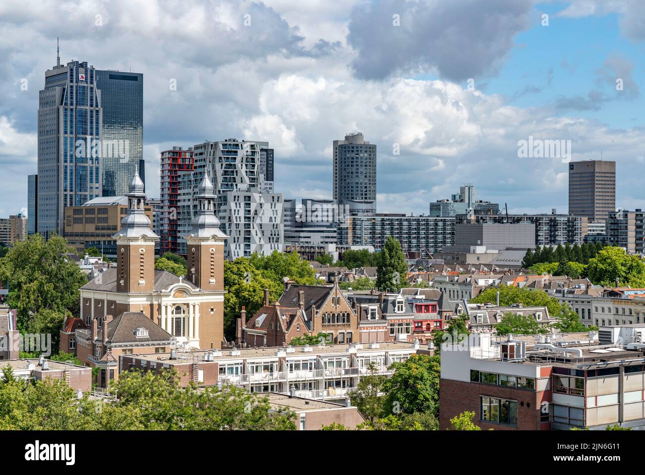 The skyline of Rotterdam, city centre, buildings around the Delftse ...