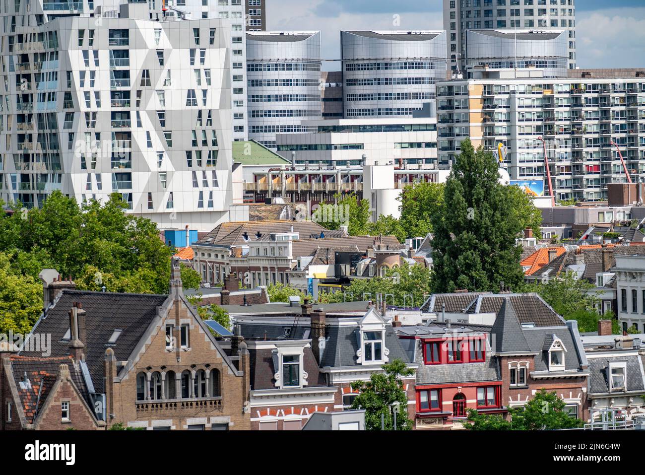 The skyline of Rotterdam, city centre, buildings around the Delftse ...