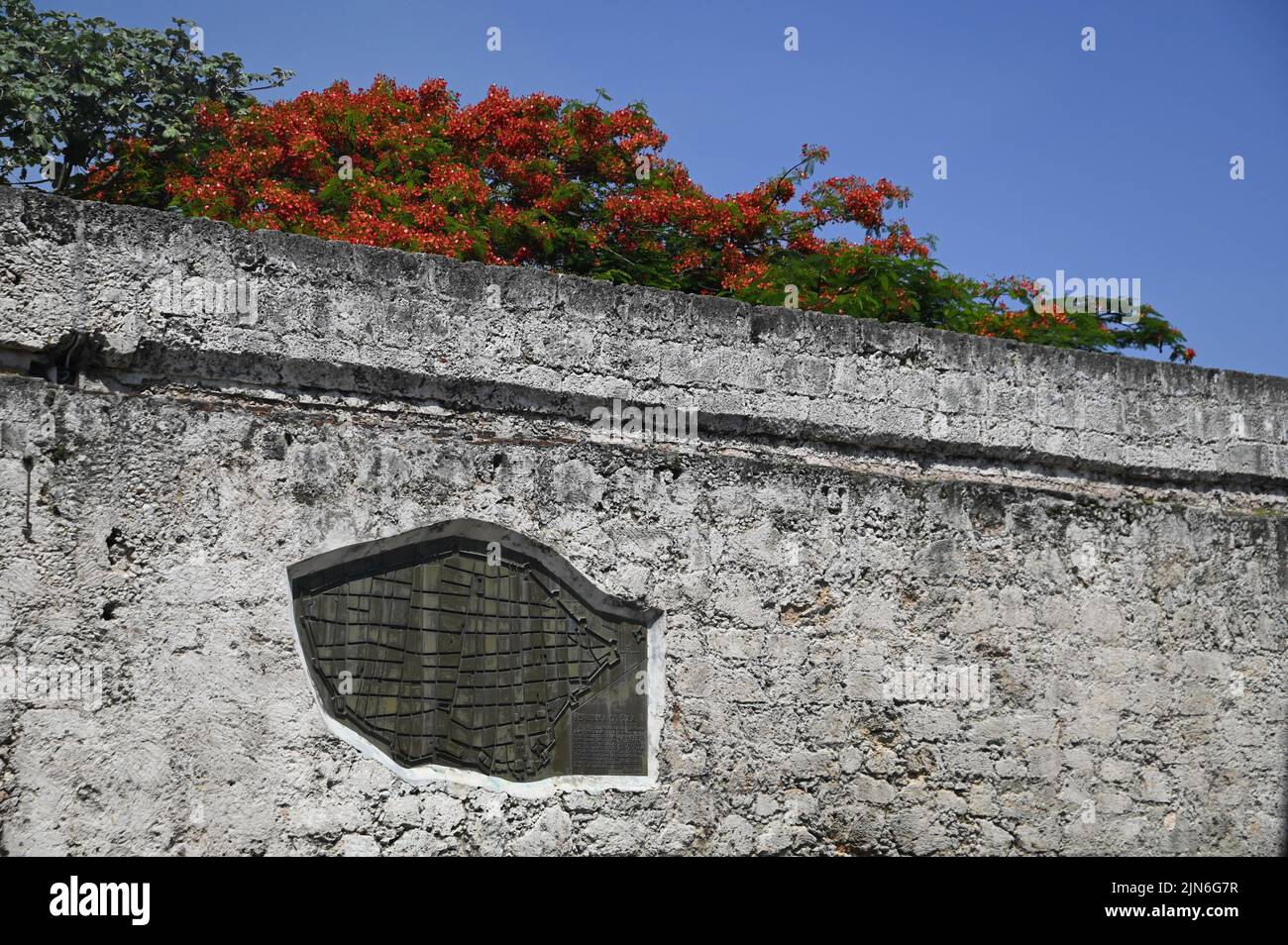 Ancient stone wall of the Castillo de la Real Fuerza a historic bastion ...