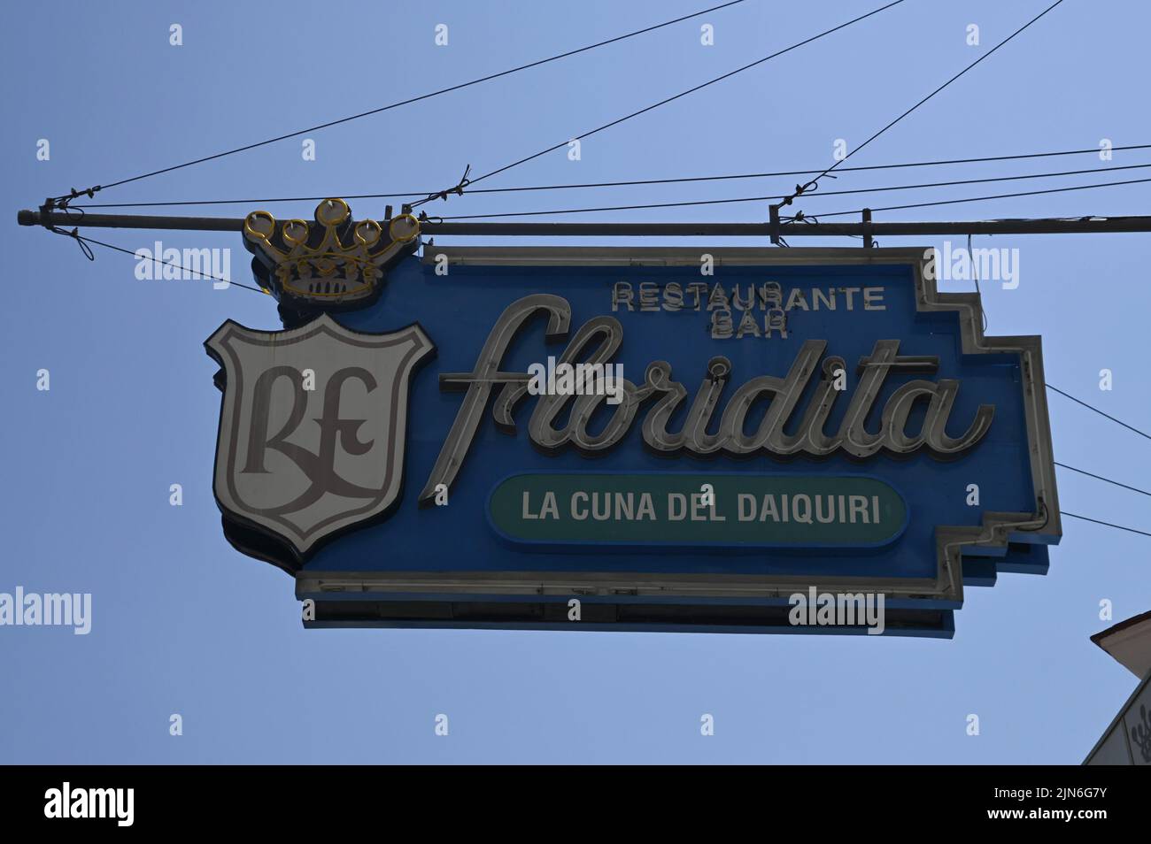 Sign view of El Floridita the historic and famous bar of Ernest ...