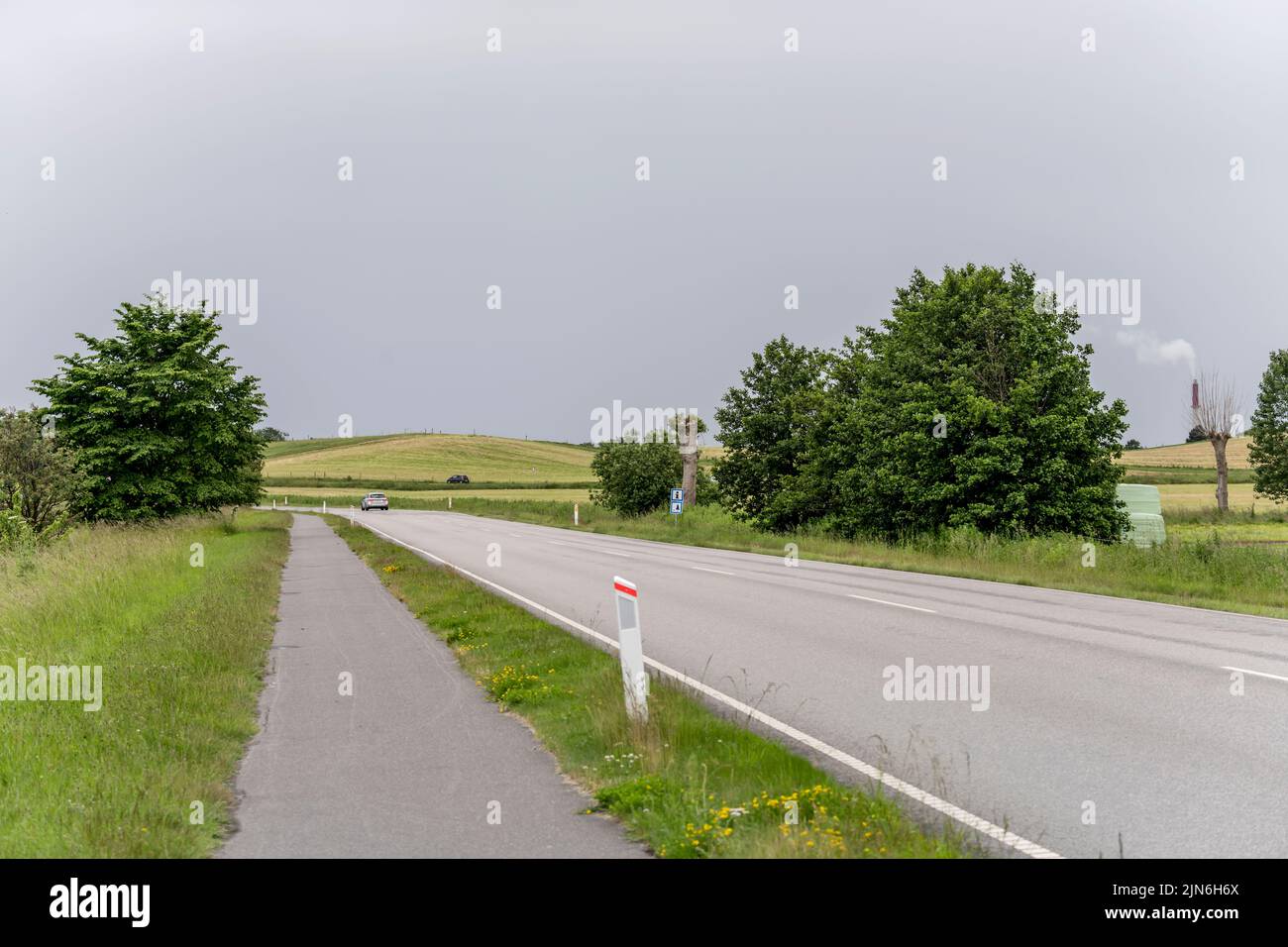 landscape with coastal road and side cycle lane at green shore of ...