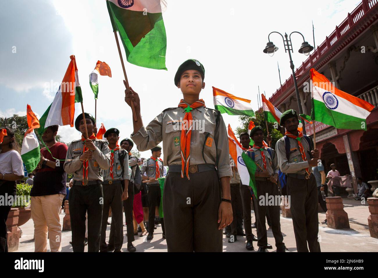 New Delhi, India. 9th Aug, 2022. Students take part in a rally ahead of ...