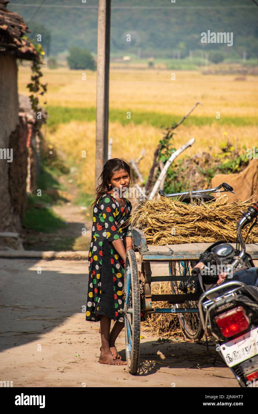 Unidentified children come back home after work job Stock Photo - Alamy