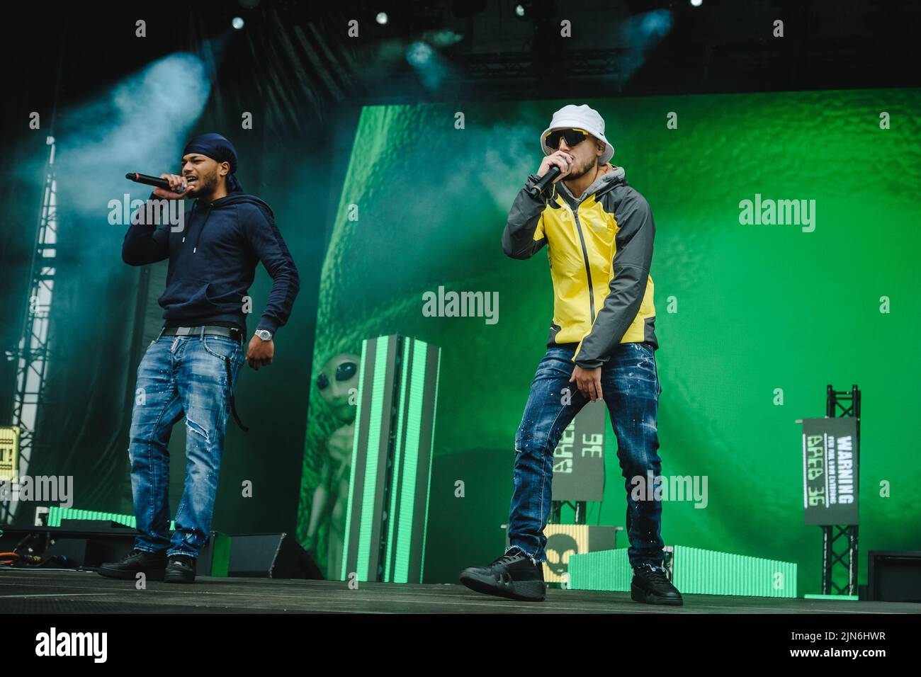 Stockholm, Sweden. 02nd, July 2022. The Swedish rapper A36 (R) performs ...