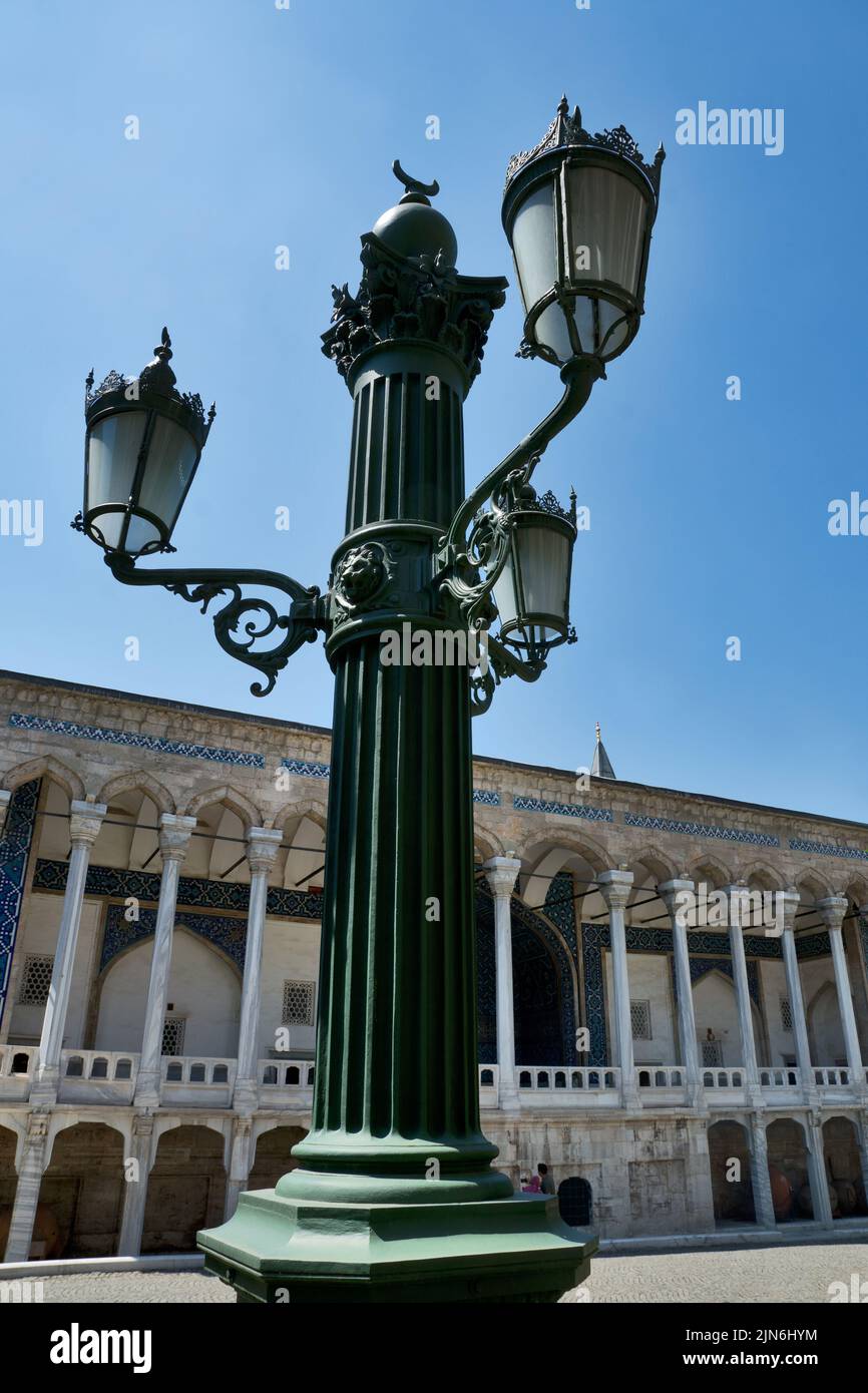 Istanbul, Turkey: Historical lantern with crescent moon on the grounds ...