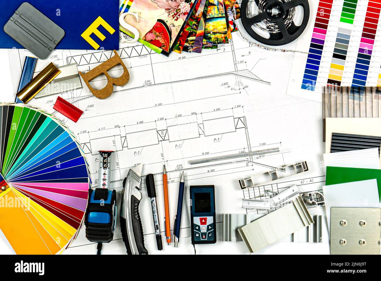 Outdoor advertising tools and equipment. Palette of film colours ...