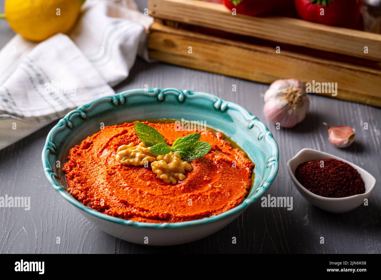 Traditional delicious Turkish appetizer, Muhammara, healthy walnut and ...