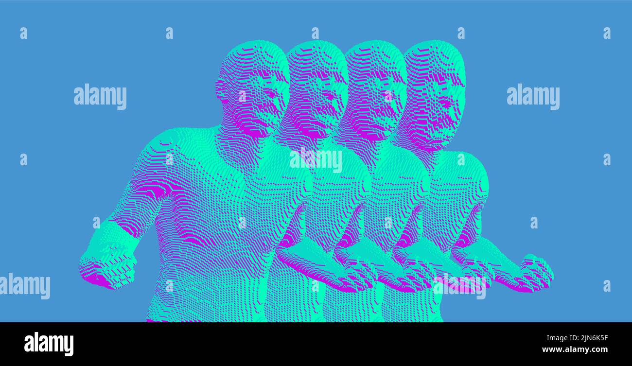 Four strong men screaming. Voxel art. 3D vector illustration Stock ...