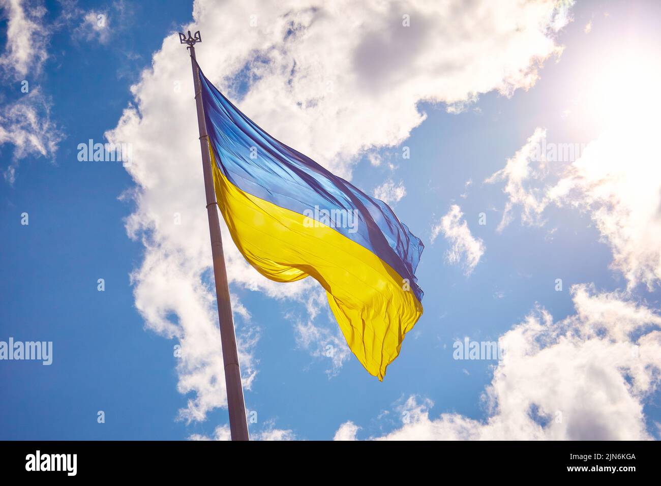 Ukrainian state flag against the sky high Stock Photo - Alamy