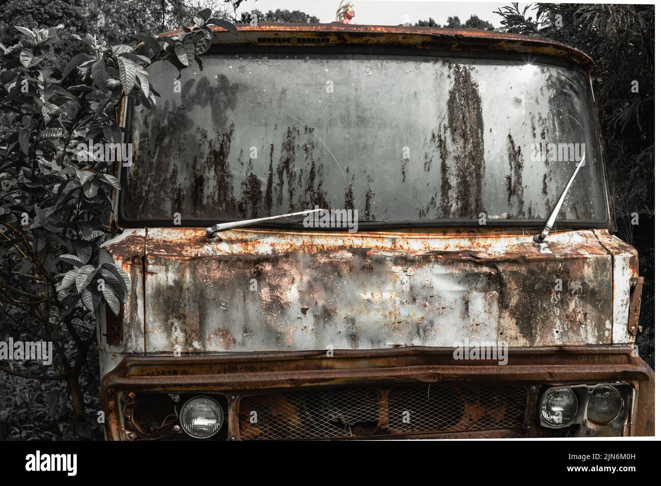 Front view Old vintage truck car wreck used to transport ore from the ...