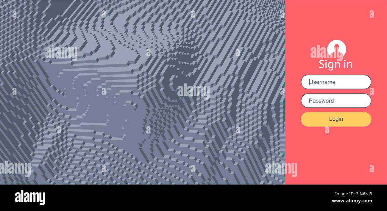 Abstract digital human head constructing from cubes. Login user ...