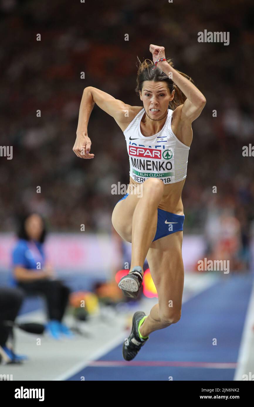 Hanna Minenko participating in the Triple Jump at the European Athletics Championships in Berlin ...
