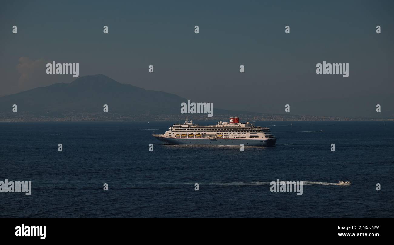 A view of the Bay of Naples with the Fred Olsen cruise liner Bolette ...