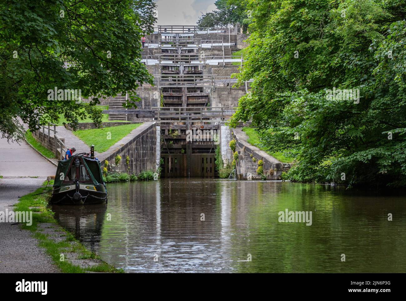 Bingley Five Rise Locks in West Yorkshire. This is known as a staircase ...