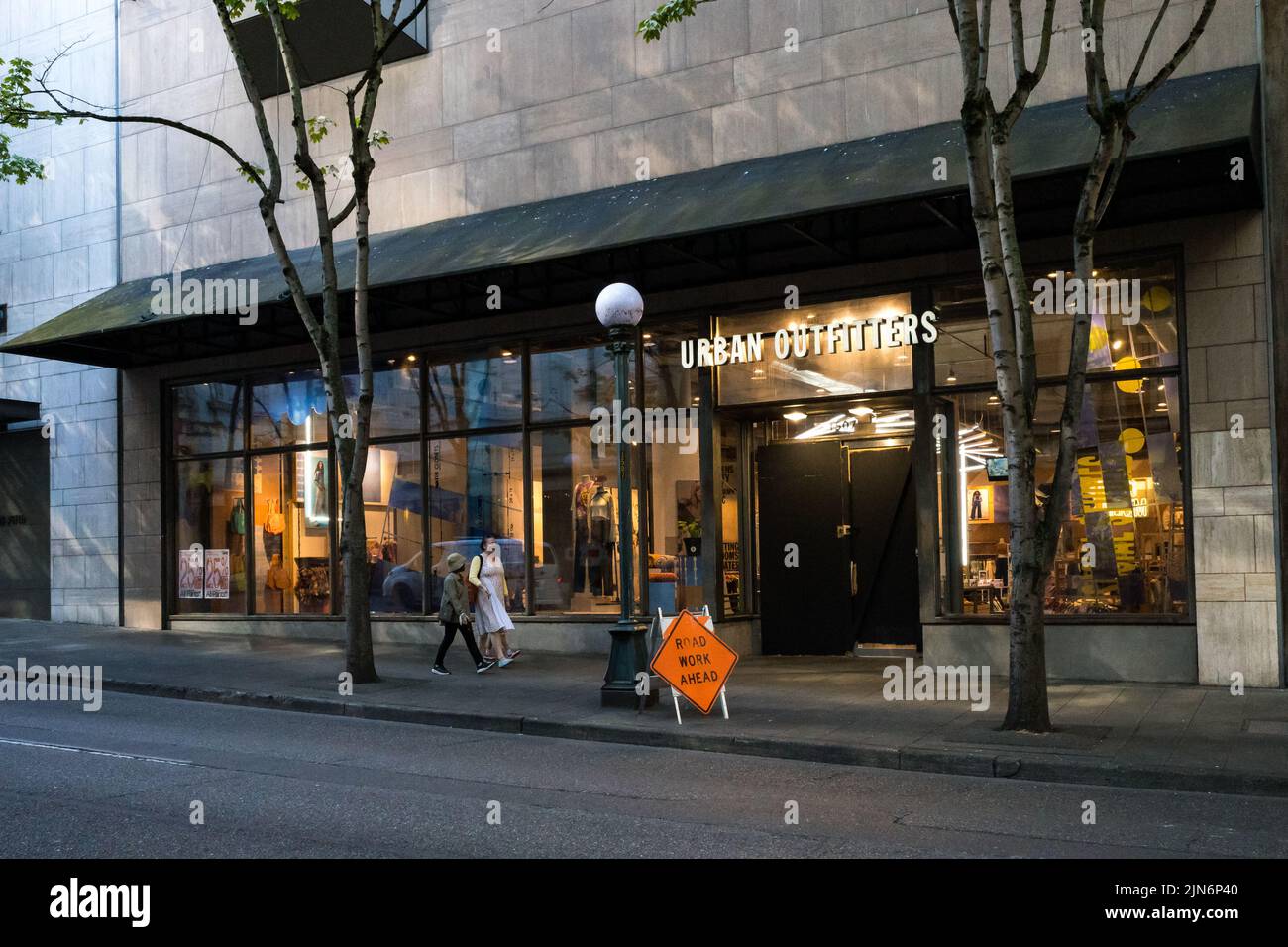 Seattle, USA. 8th Aug, 2022. Boarded up doors at Urban Outfitters on ...