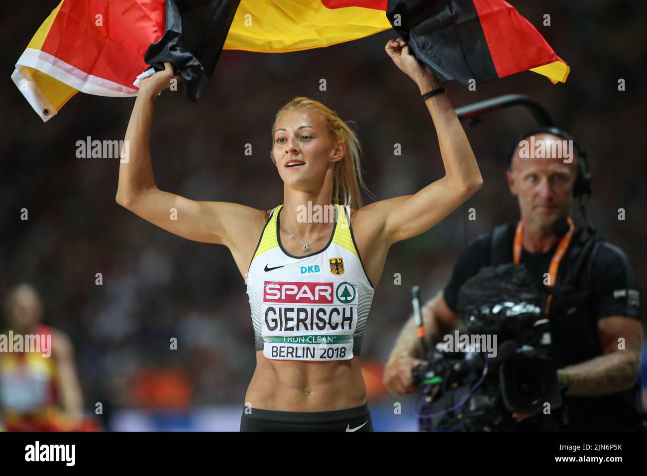 Kristin Gierisch with the flag of his country at the European Athletics ...