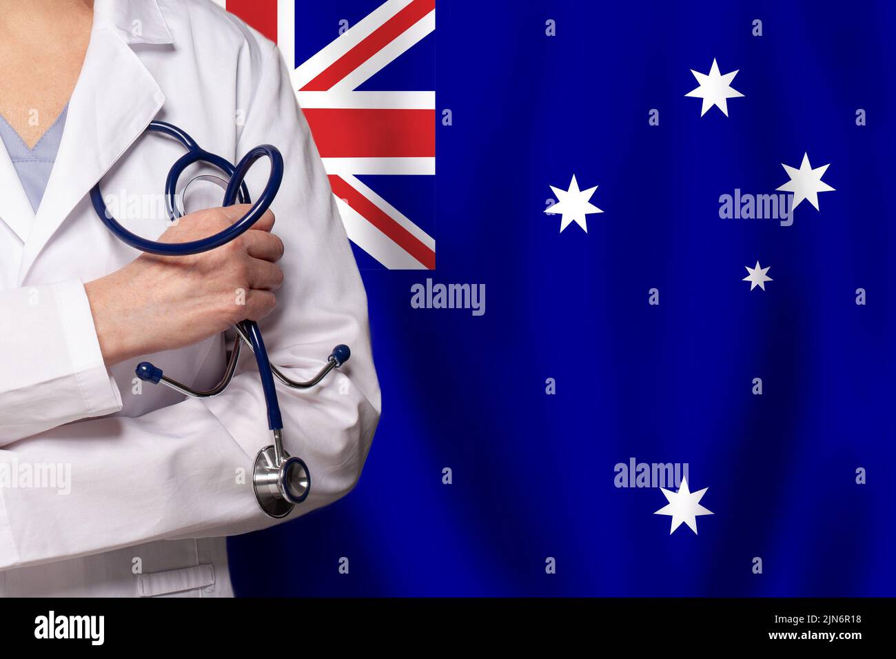 Australian medicine and healthcare concept. Doctor close up against ...