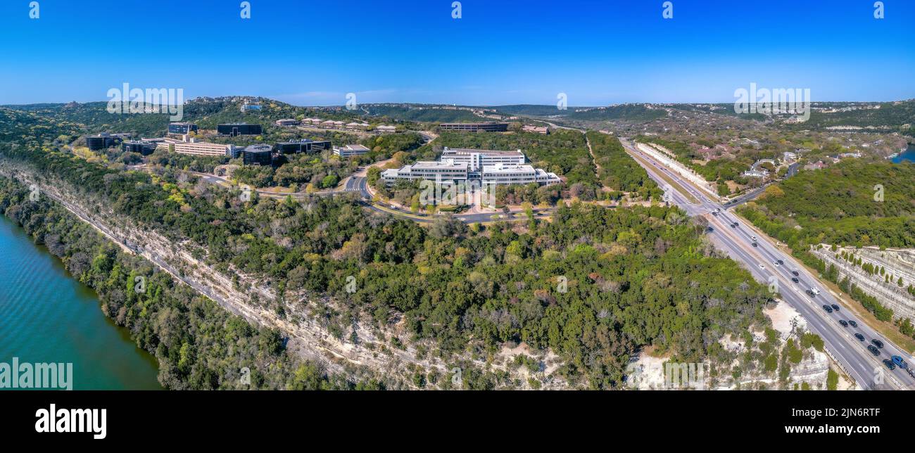 Austin, Texas- Commercial buildings near the Colorado River. Large ...