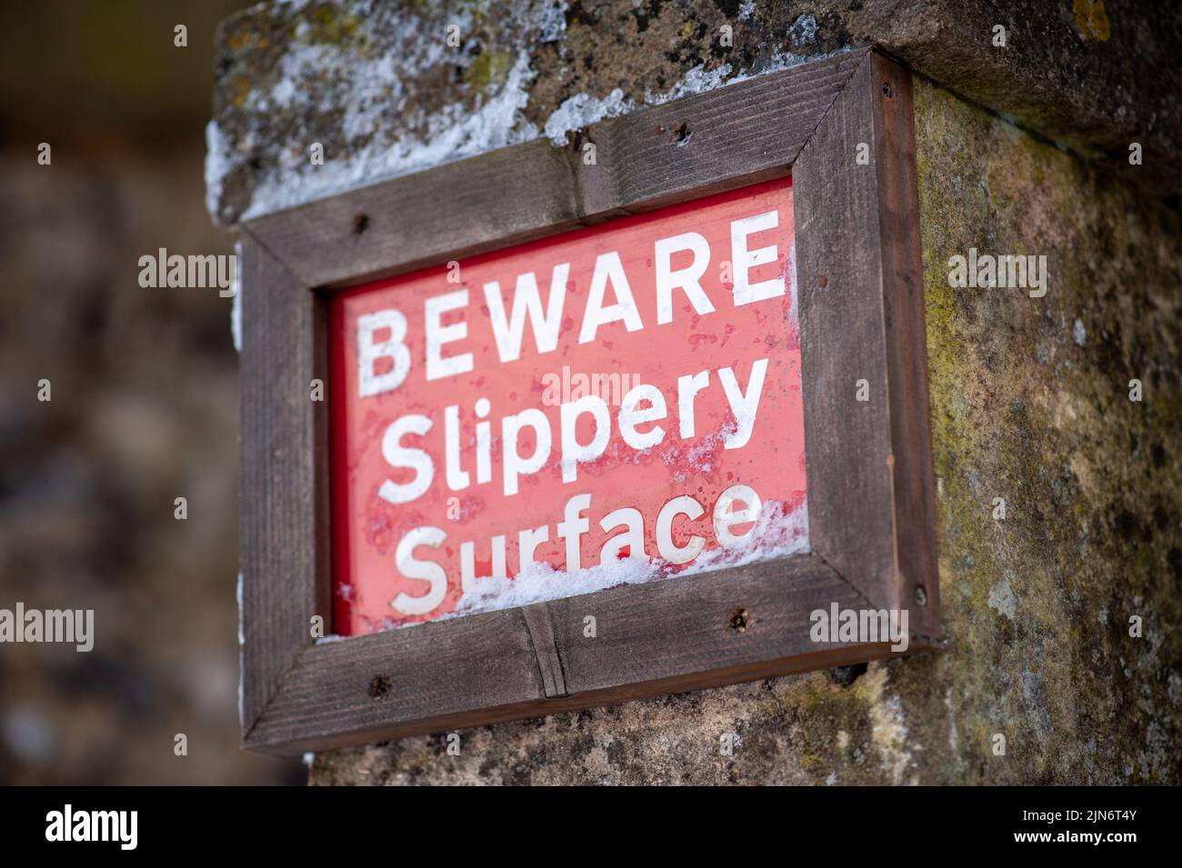 Beware Slippery Surface red sign, Wallingford Bridge, 2010 Stock Photo ...