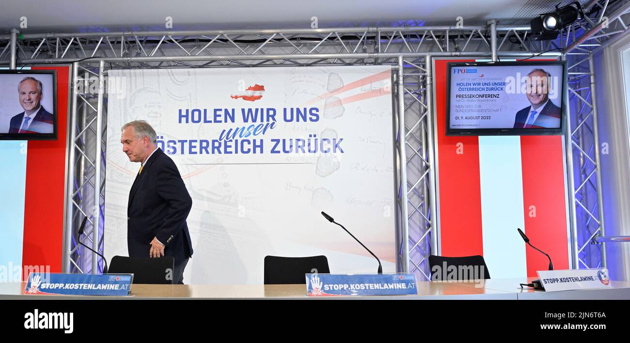 Vienna, Austria. 9th Aug, 2022. Press conference with the FPÖ (Freedom ...