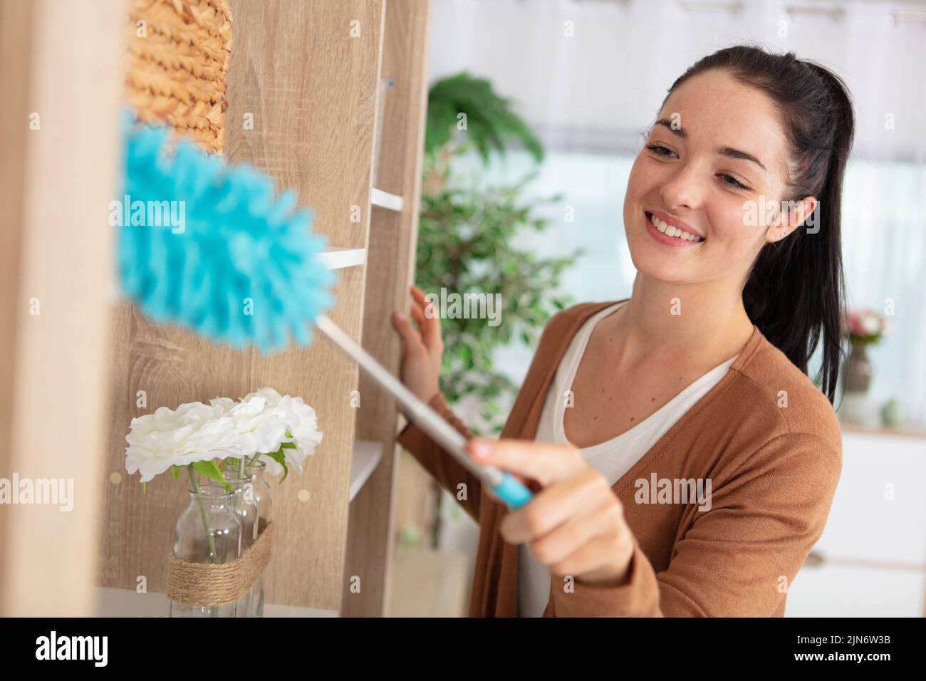 Woman dusting books hi-res stock photography and images - Alamy