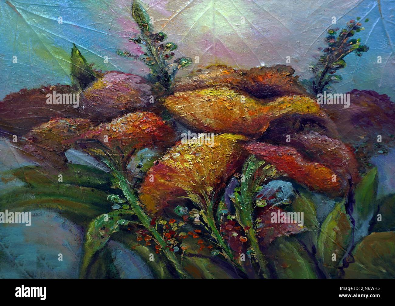 oil painting Pathway with trees and flowers in garden Stock Photo - Alamy