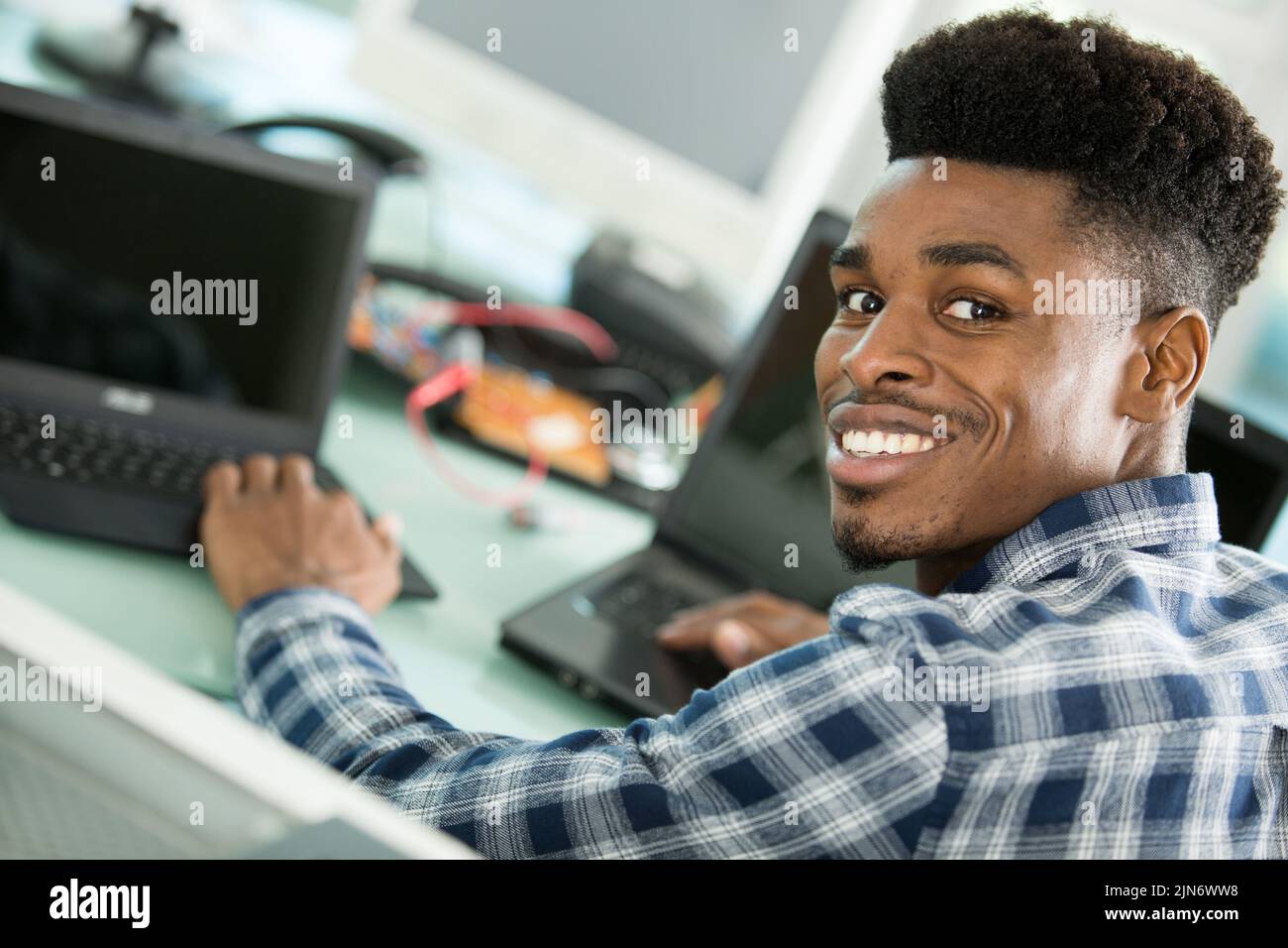 computer repairman specialist repairing computer desktop Stock Photo ...