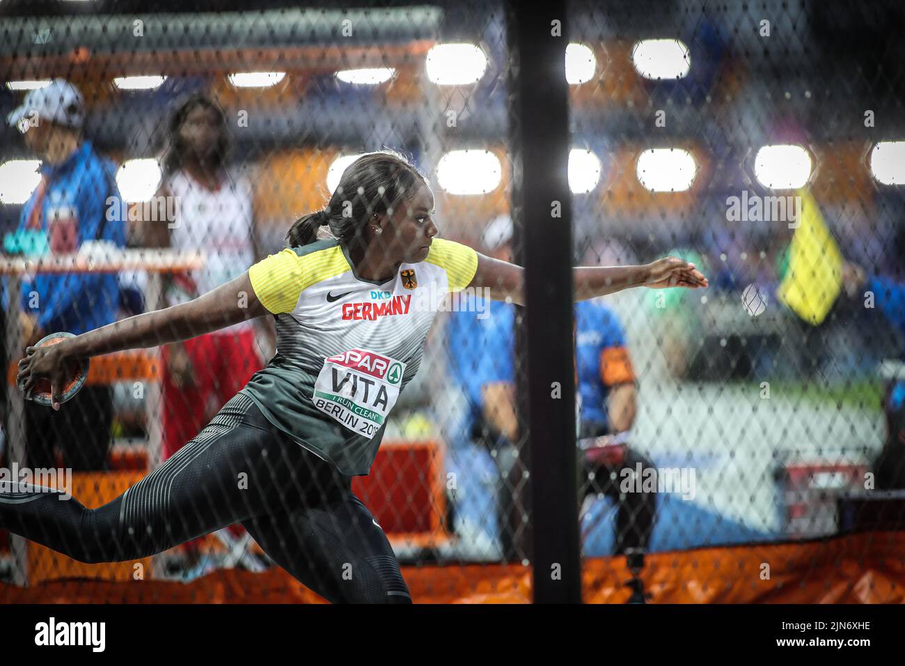 Claudine Vita participating in the Discus Throw at the European ...