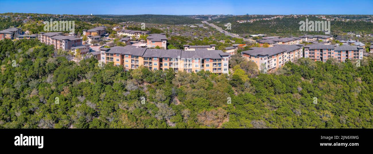 Austin, Texas- Complex apartment buildings on top of a mountain ...