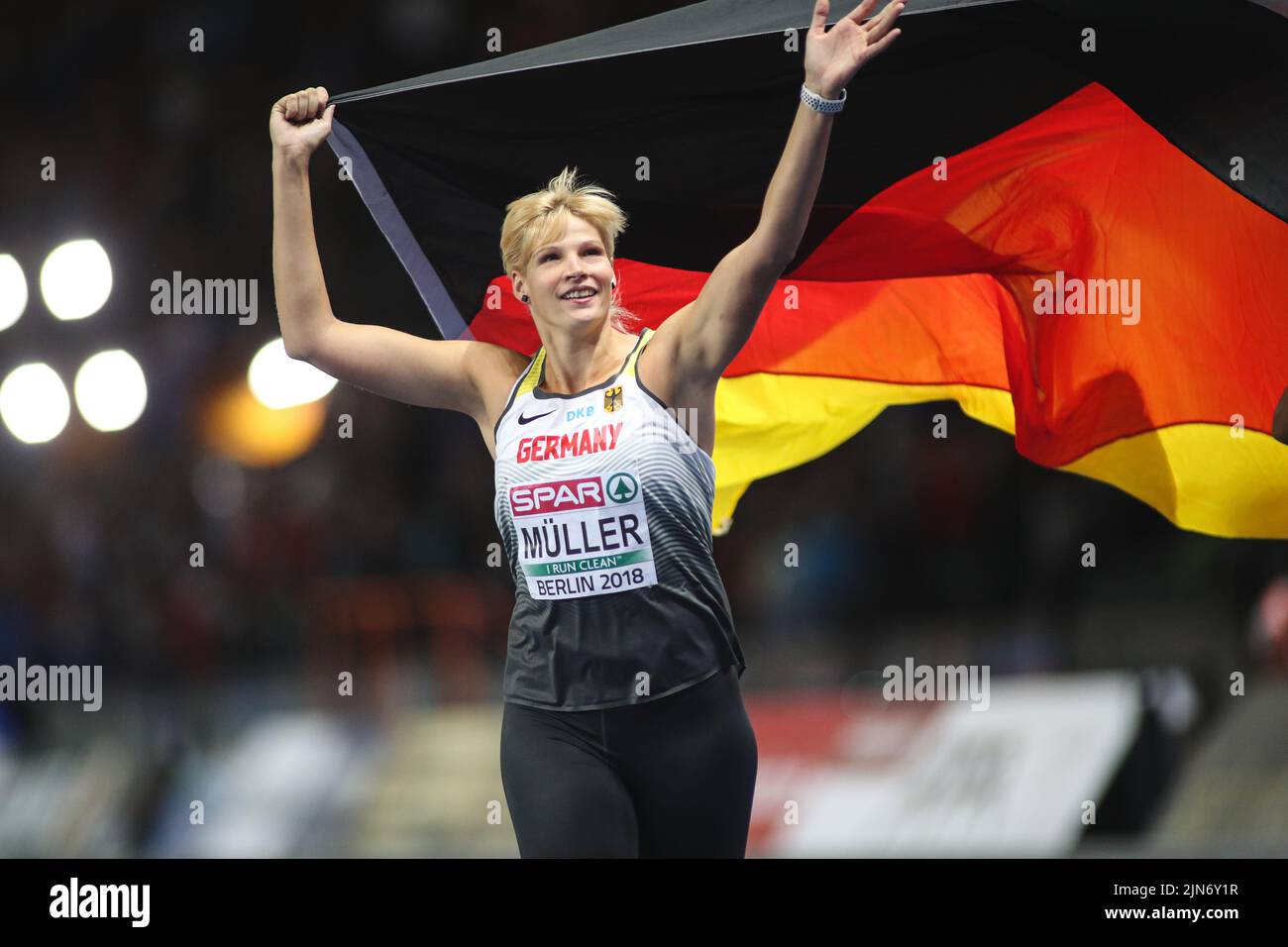 Nadine Müller with the flag of his country at the European Athletics ...