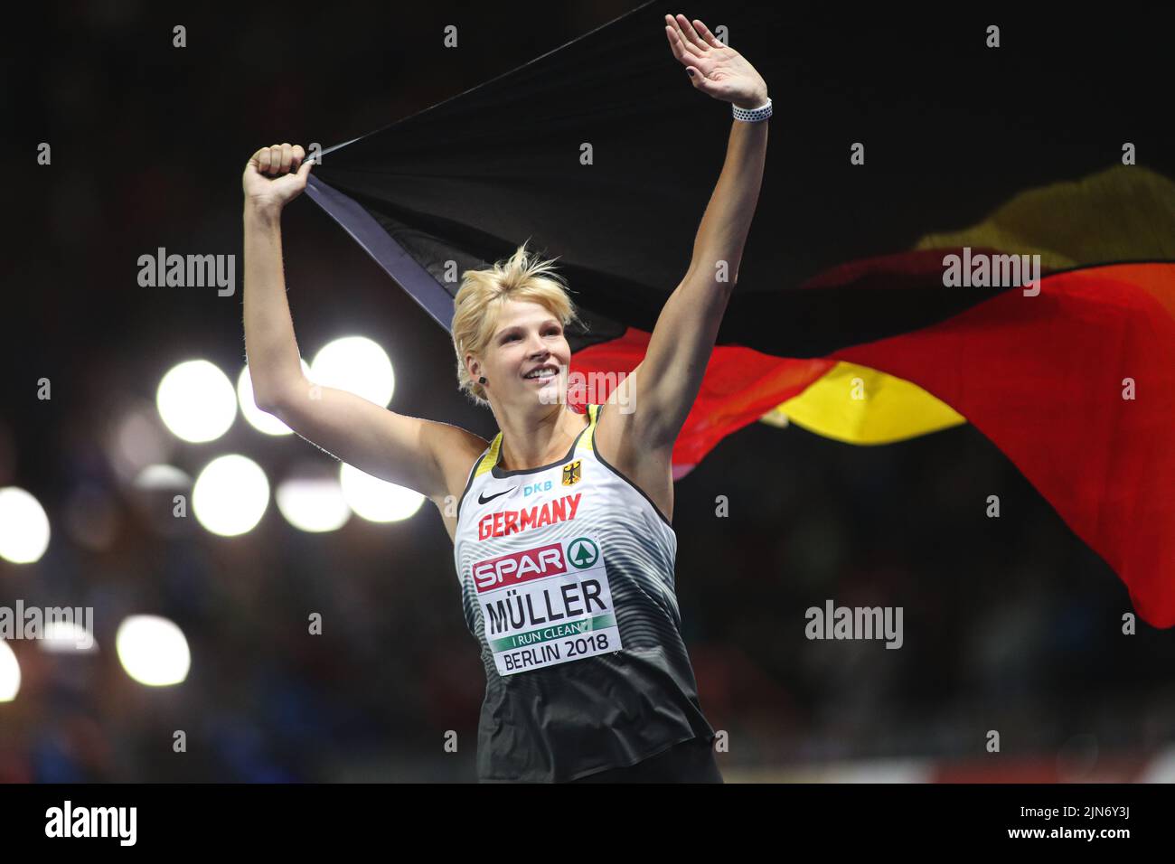 Nadine Müller with the flag of his country at the European Athletics ...
