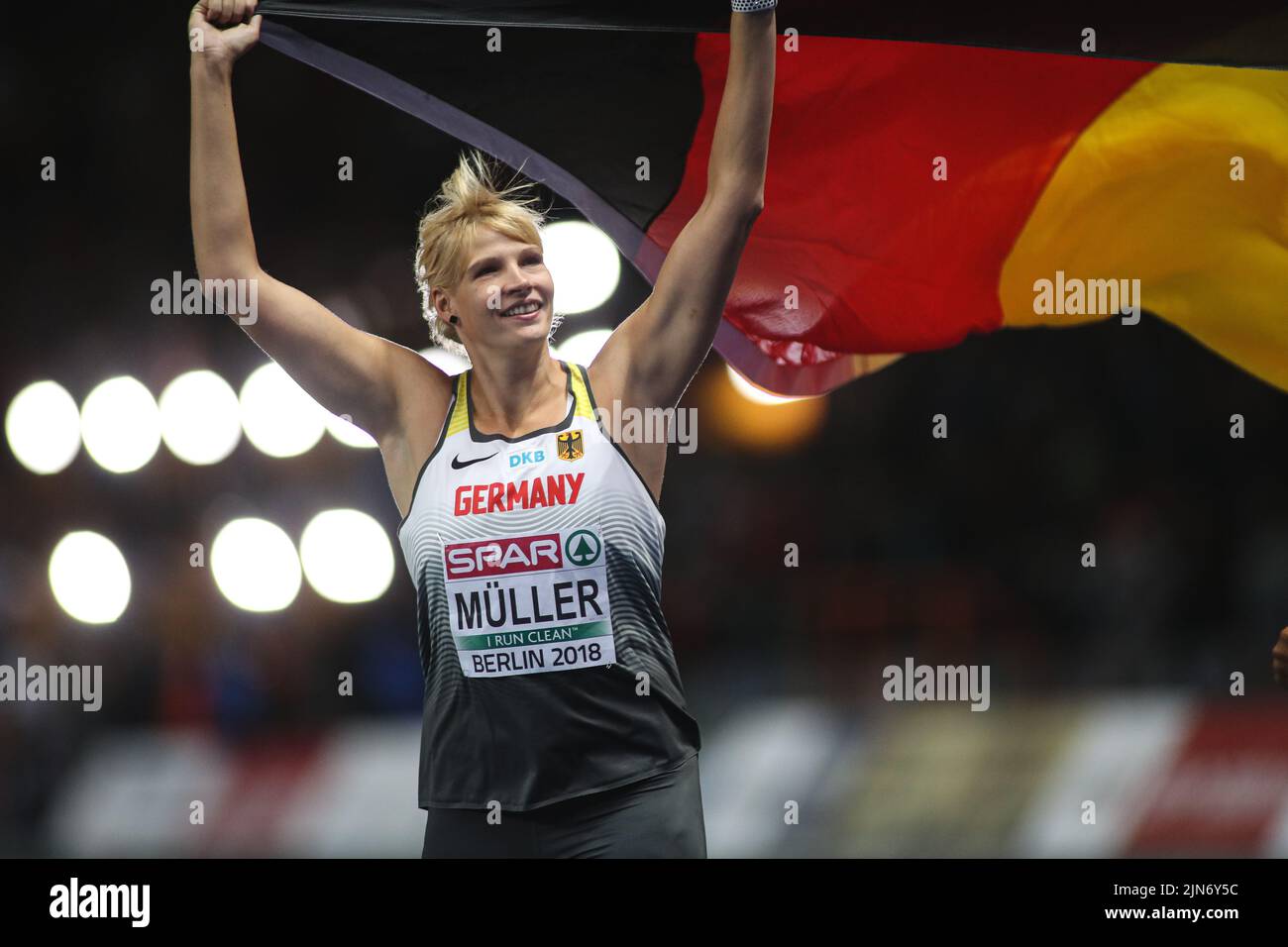 Nadine Müller with the flag of his country at the European Athletics ...