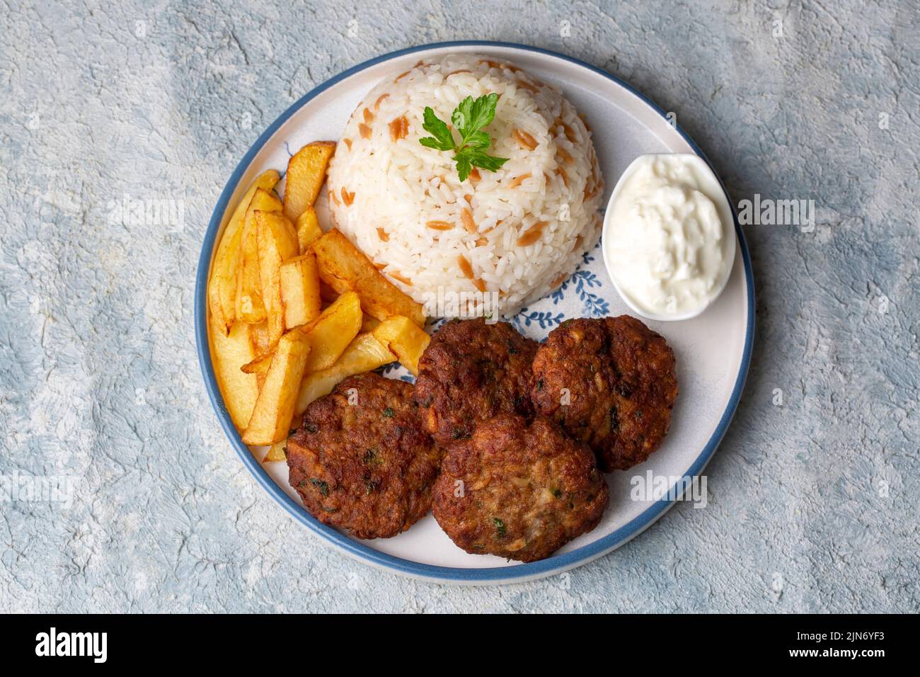 Traditional Turkish food; dry meatballs or inegöl meatballs with ...
