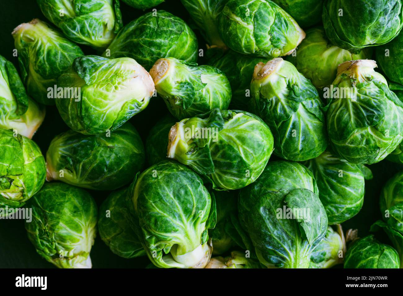 Overhead View of a Large Group of Brussels Sprouts: Closeup of a pile ...