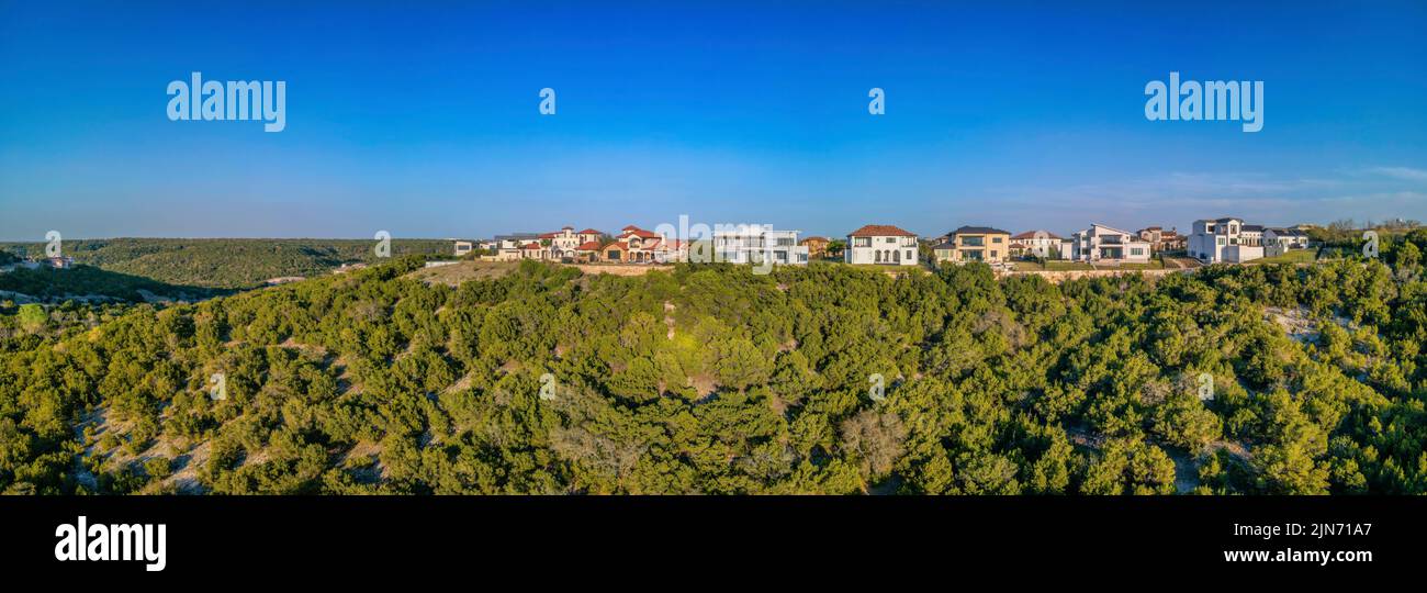 Austin, Texas- Panorama of a wealthy neighborhood on top of a hill ...