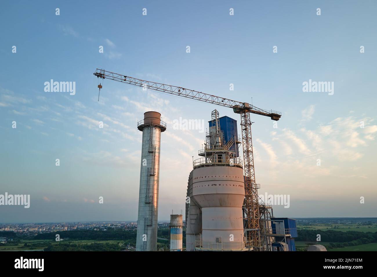Aerial view of cement factory under construction with high concrete ...
