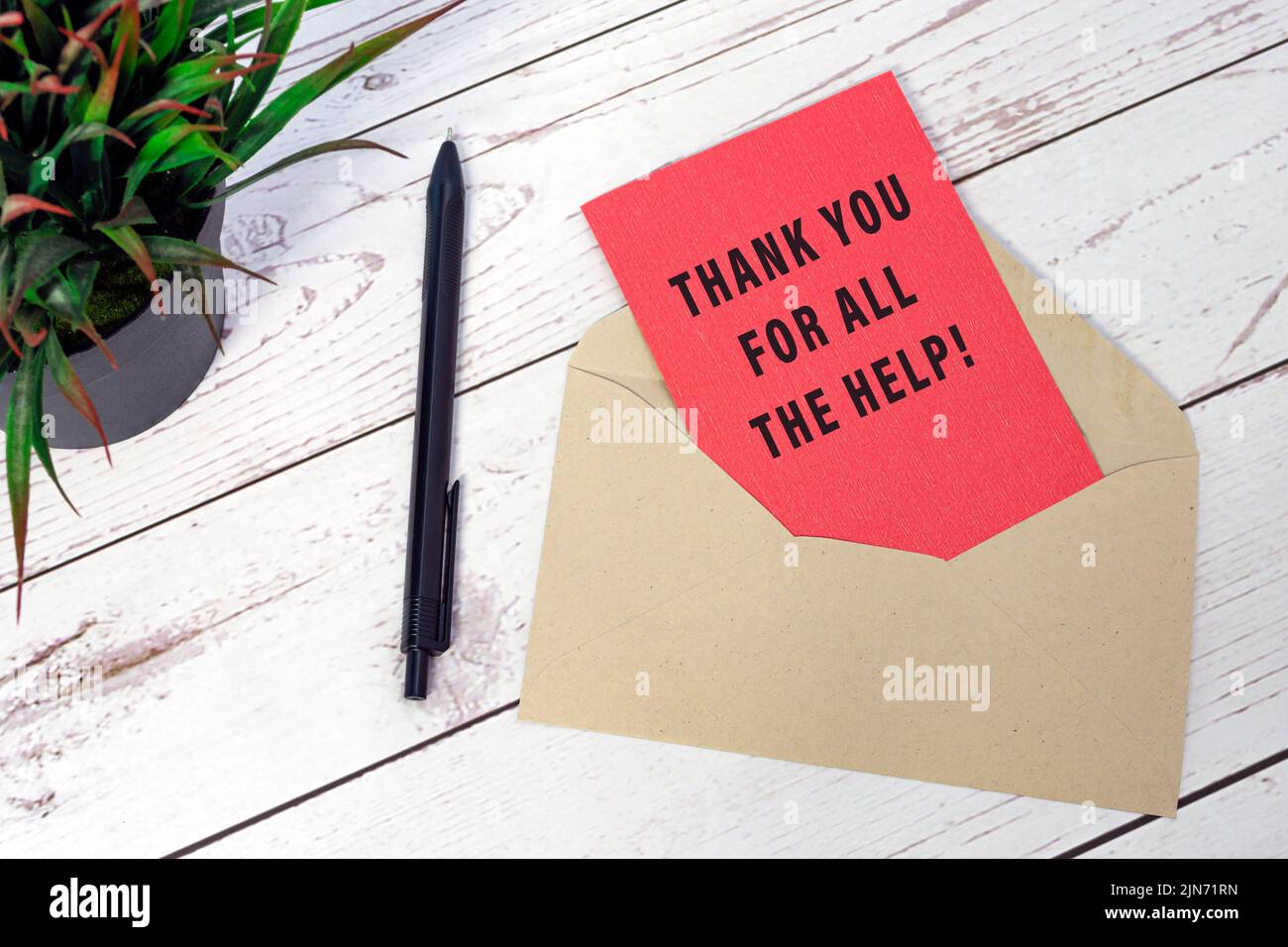 Thank you for all the help text on red card with envelope and pen on ...
