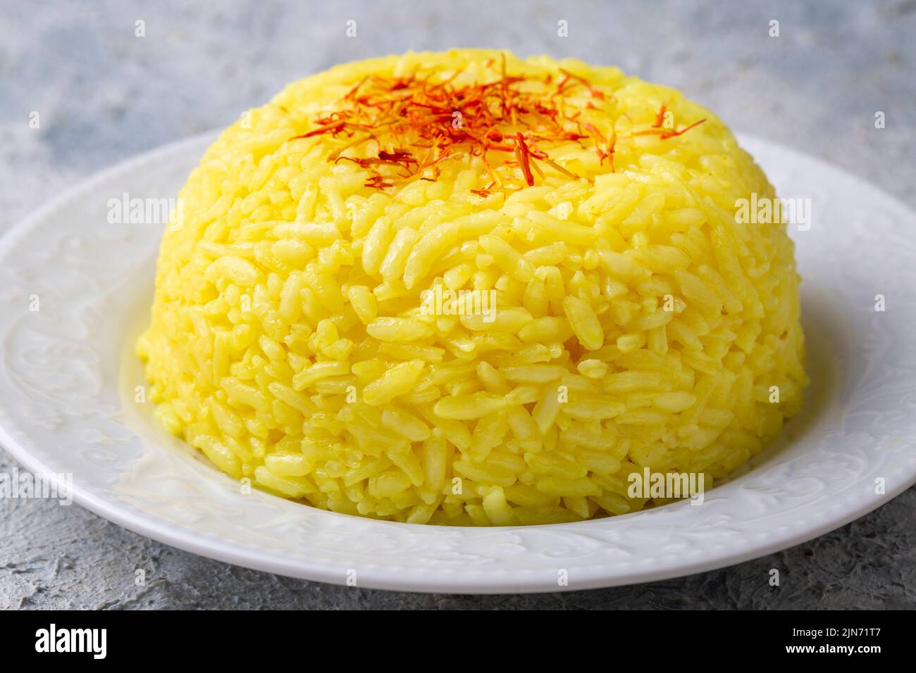 A plate of saffron rice pilaf (Turkish name; safranli pilav Stock Photo ...