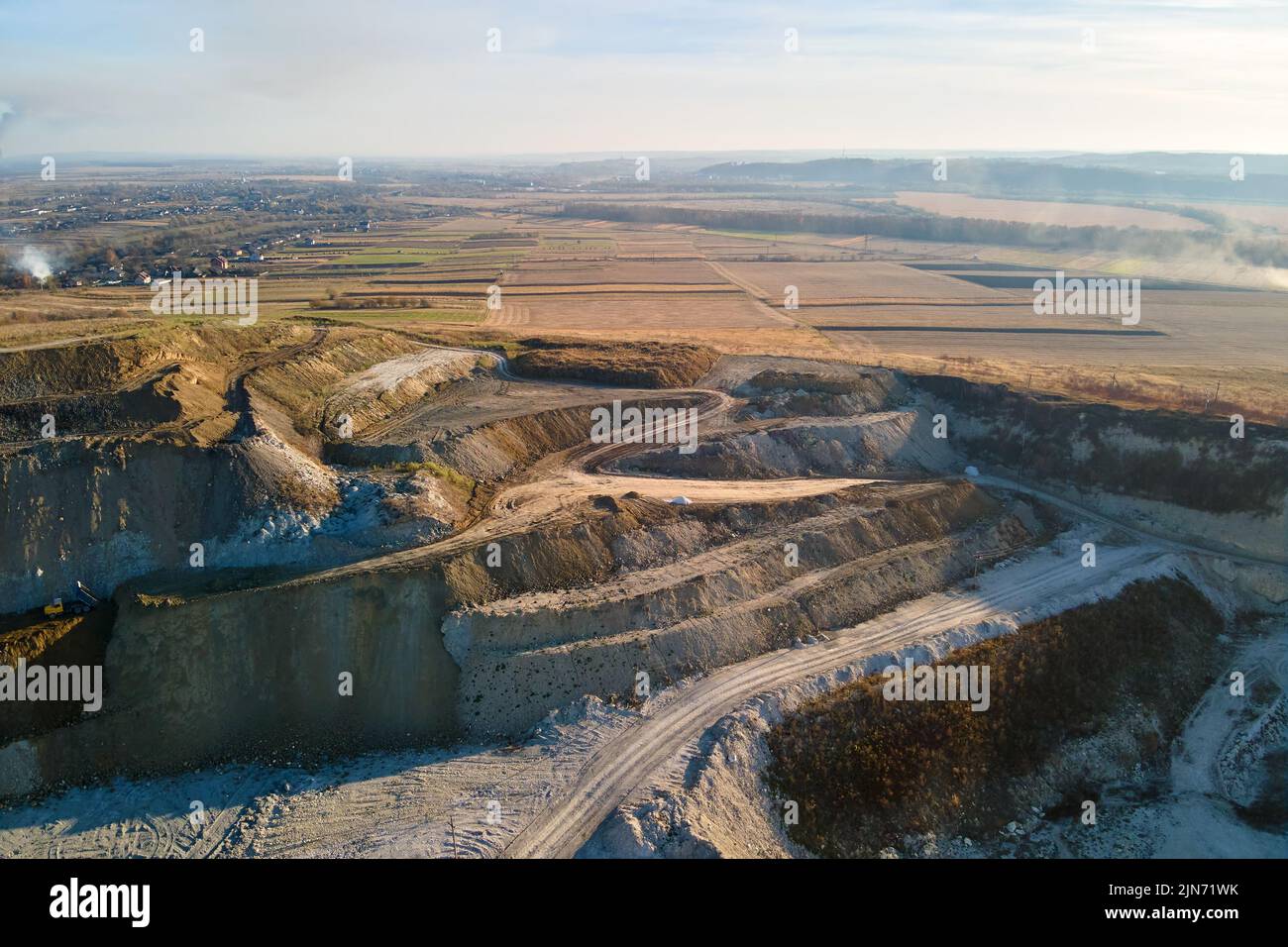 Aerial view of open pit mine of sandstone materials for construction ...