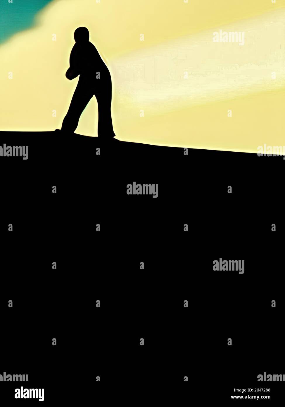 black silhouette of man on hill with solid color background Stock Photo ...