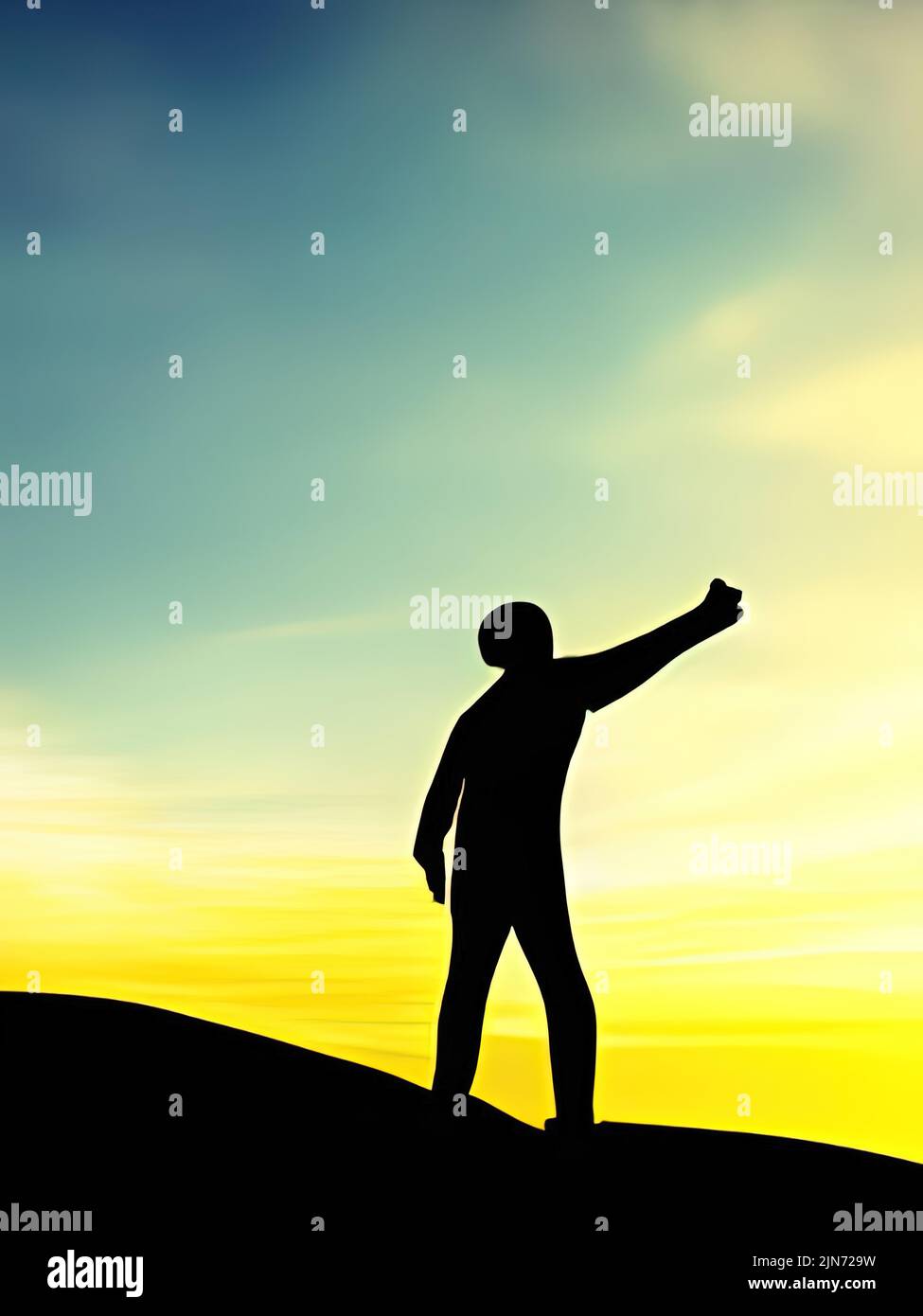 black silhouette of man on hill with solid color background Stock Photo ...