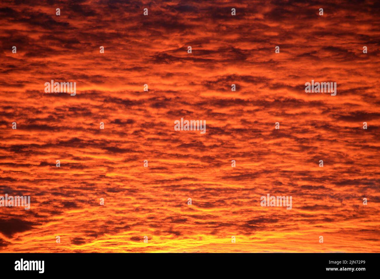 Bright colorful sunset sky with vivid smooth clouds illuminated with setting sun light spreading ...