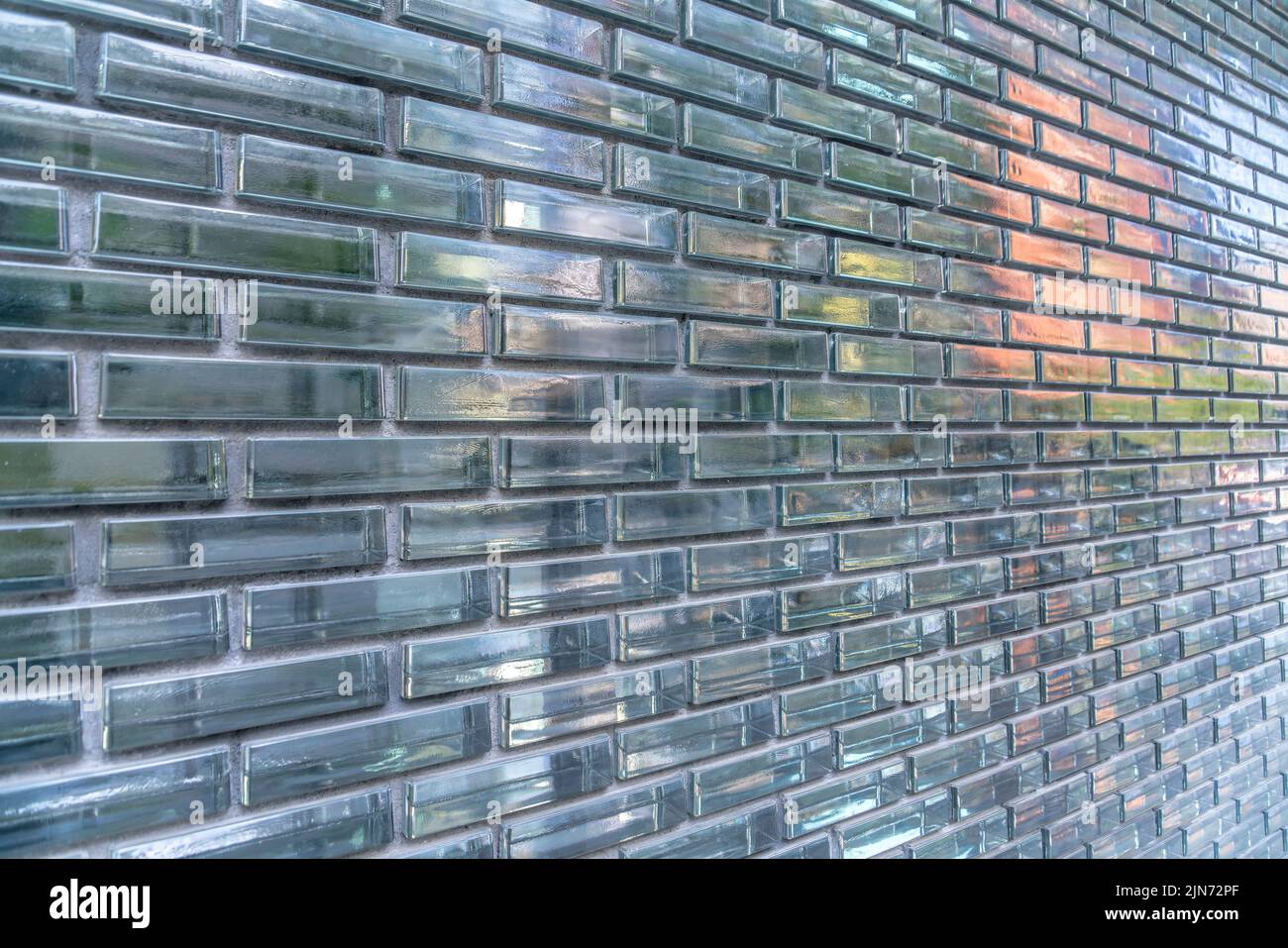 Reflective optical glass brick walls at Austin, Texas. Exterior of a ...
