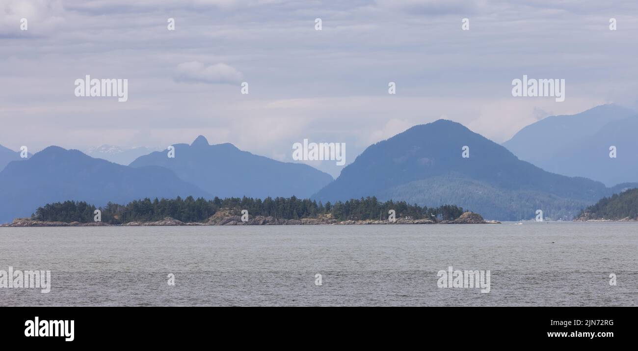 Howe Sound, Islands and Canadian Mountain Landscape Background Stock ...